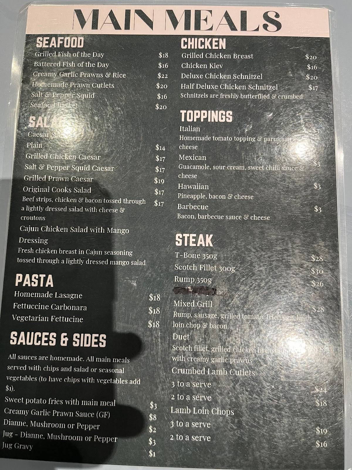 Menu at Australian Hotel Young pub & bar, Young