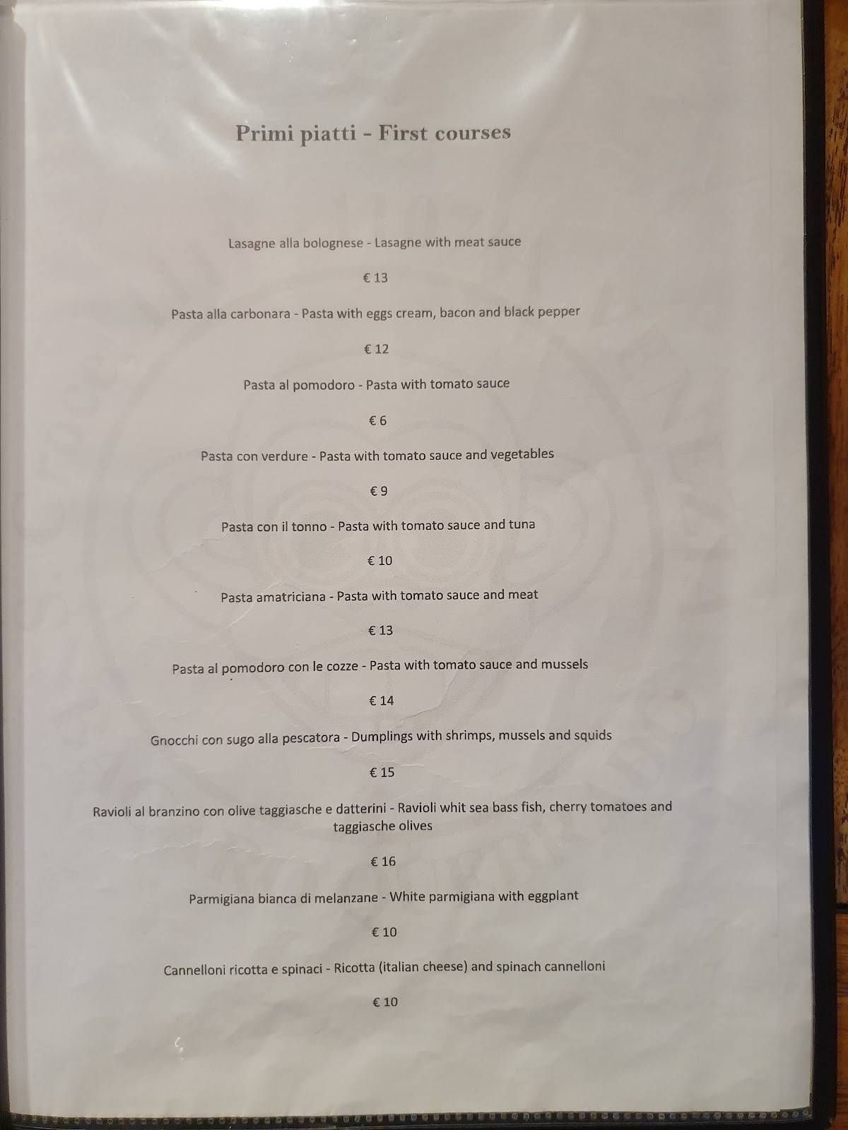 Menu at Bacaro Quebrado pub & bar, Venice
