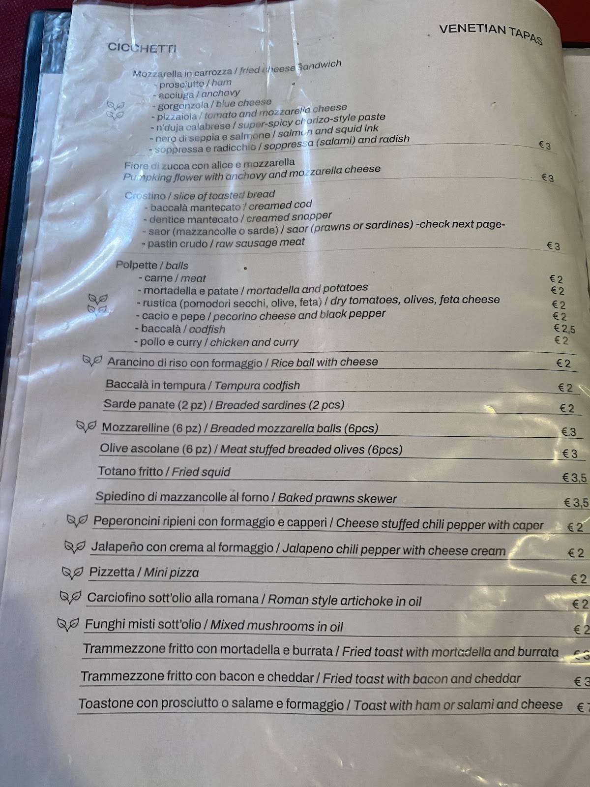 Menu at Bacaro Quebrado pub & bar, Venice