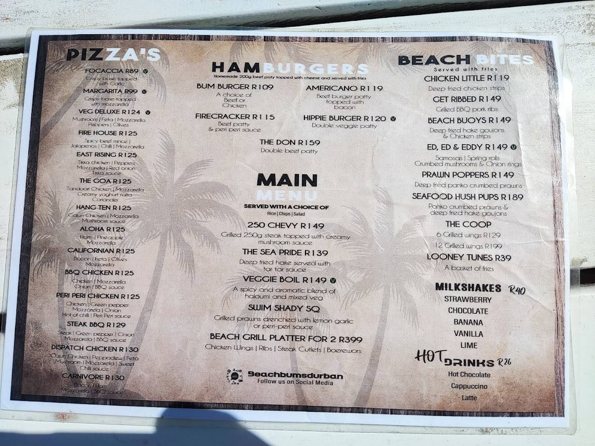 Menu at Beach Bums restaurant, Westbrook