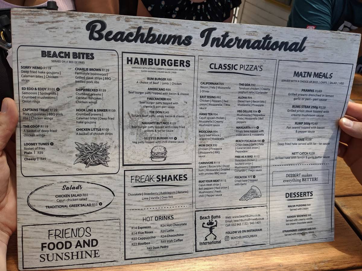 Menu at Beach Bums restaurant, Westbrook