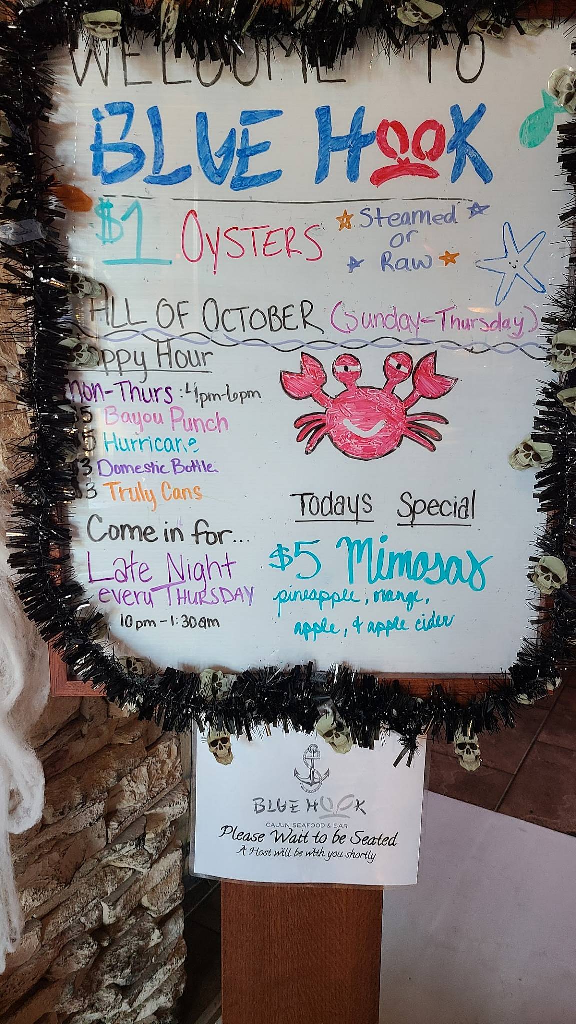 Menu at Blue Hook Cajun Seafood & Bar, Wichita