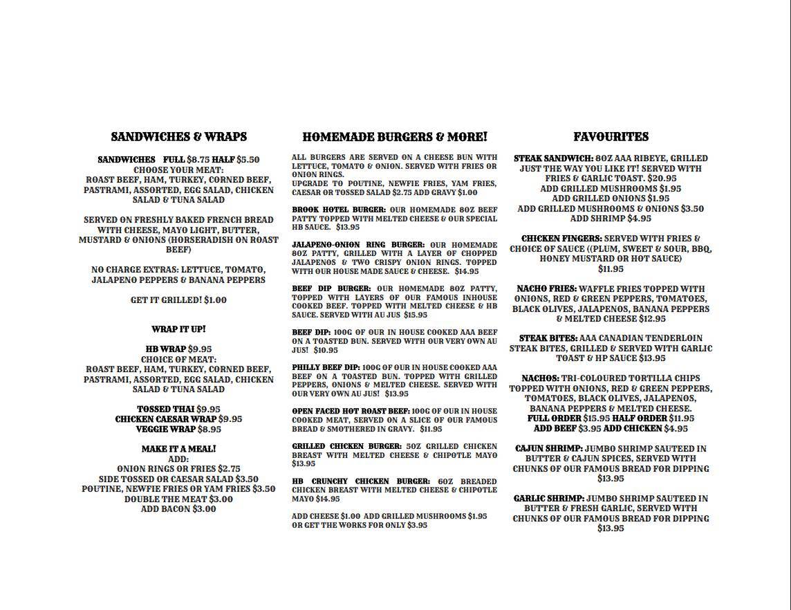Menu at Brooks Hotel pub & bar, Brooks