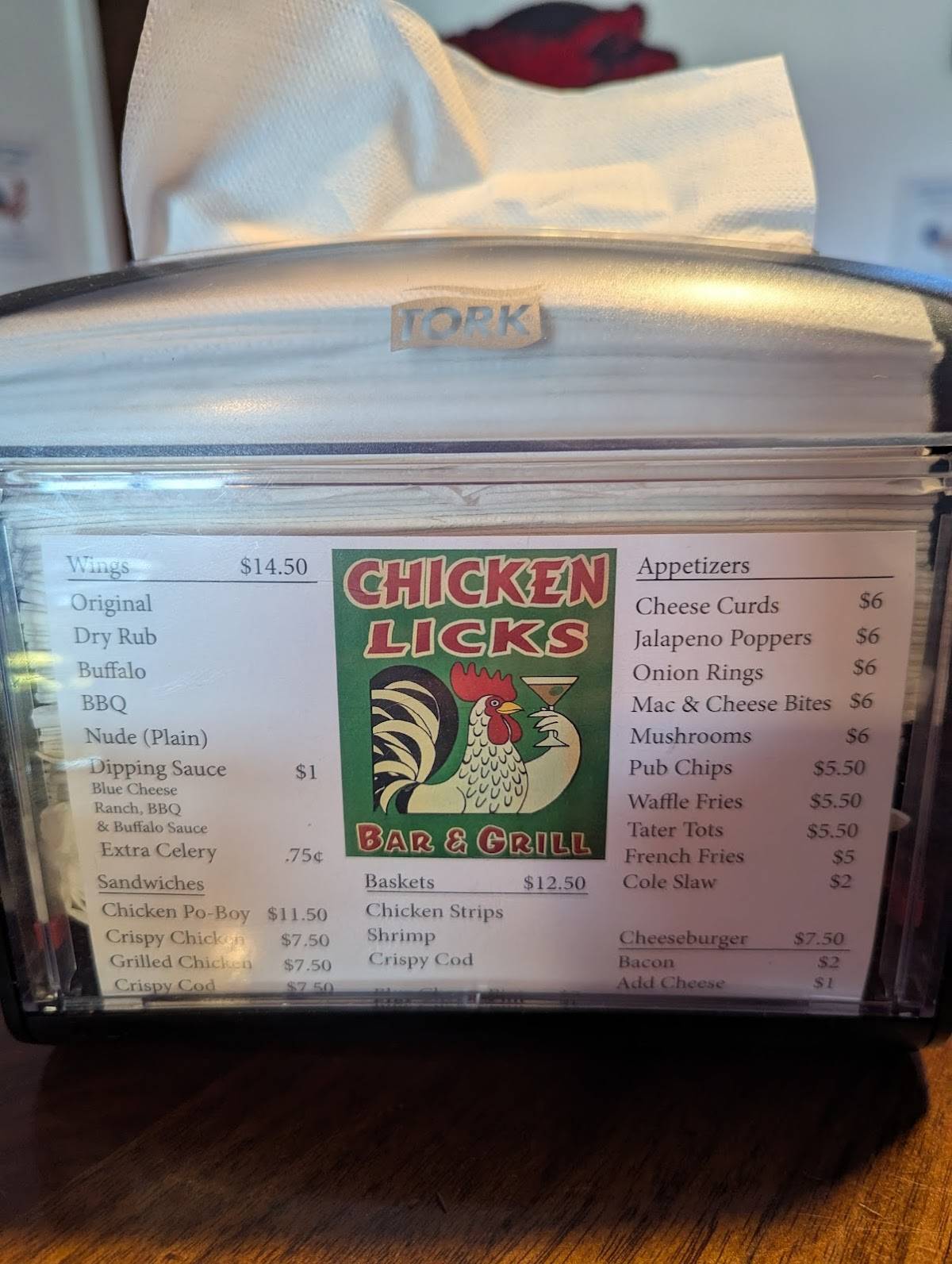 Menu at Chicken Licks pub & bar, Sun Prairie, County Hwy N #3