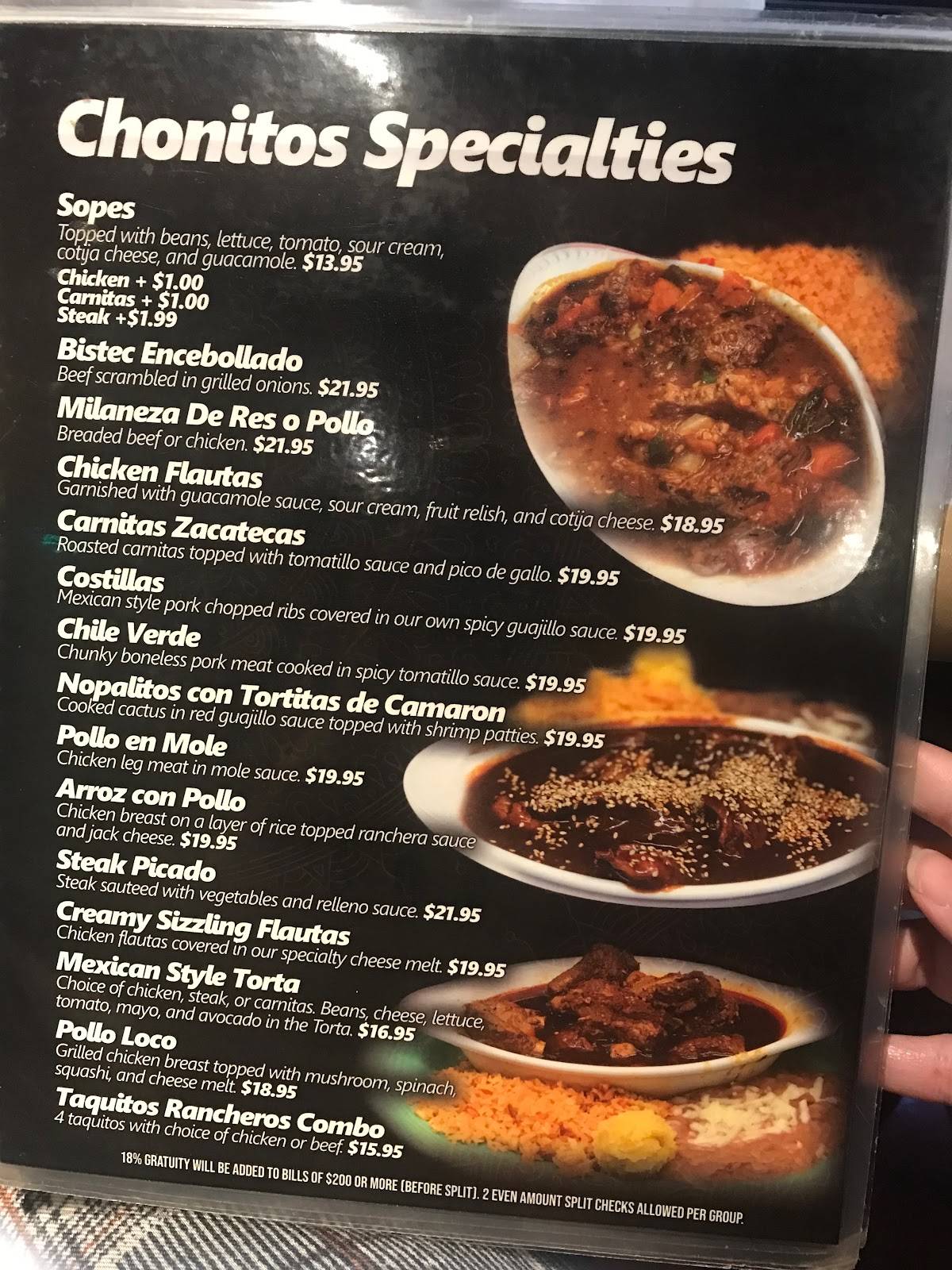 Chonitos Mexican Restaurant Menu