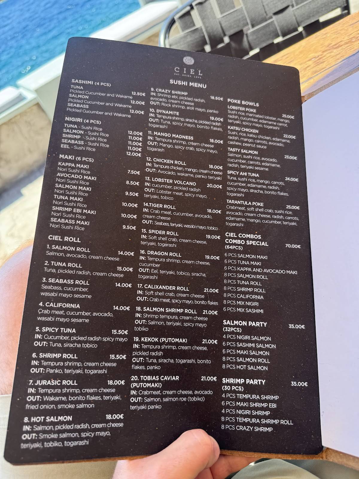 Menu at Ciel Syros, Ermoupoli