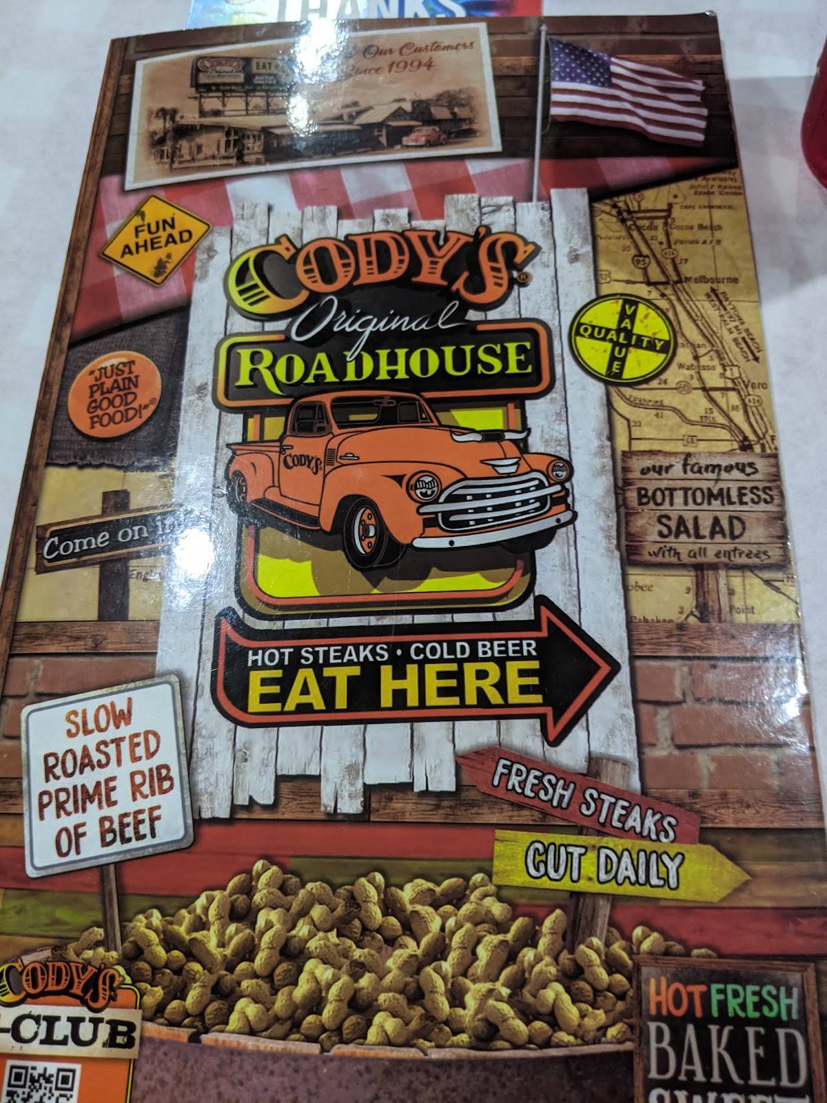Menu at Cody's Original Roadhouse - Sebring pub & bar, Sebring