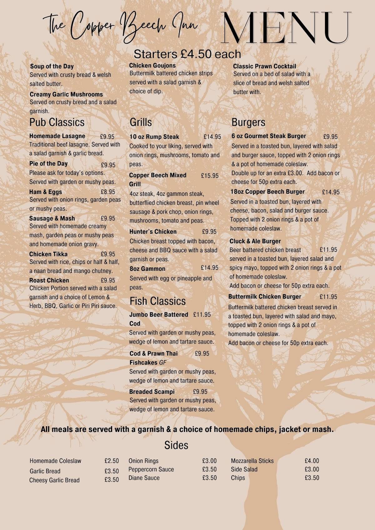 Menu at Copper Beech Inn pub & bar, Abercraf