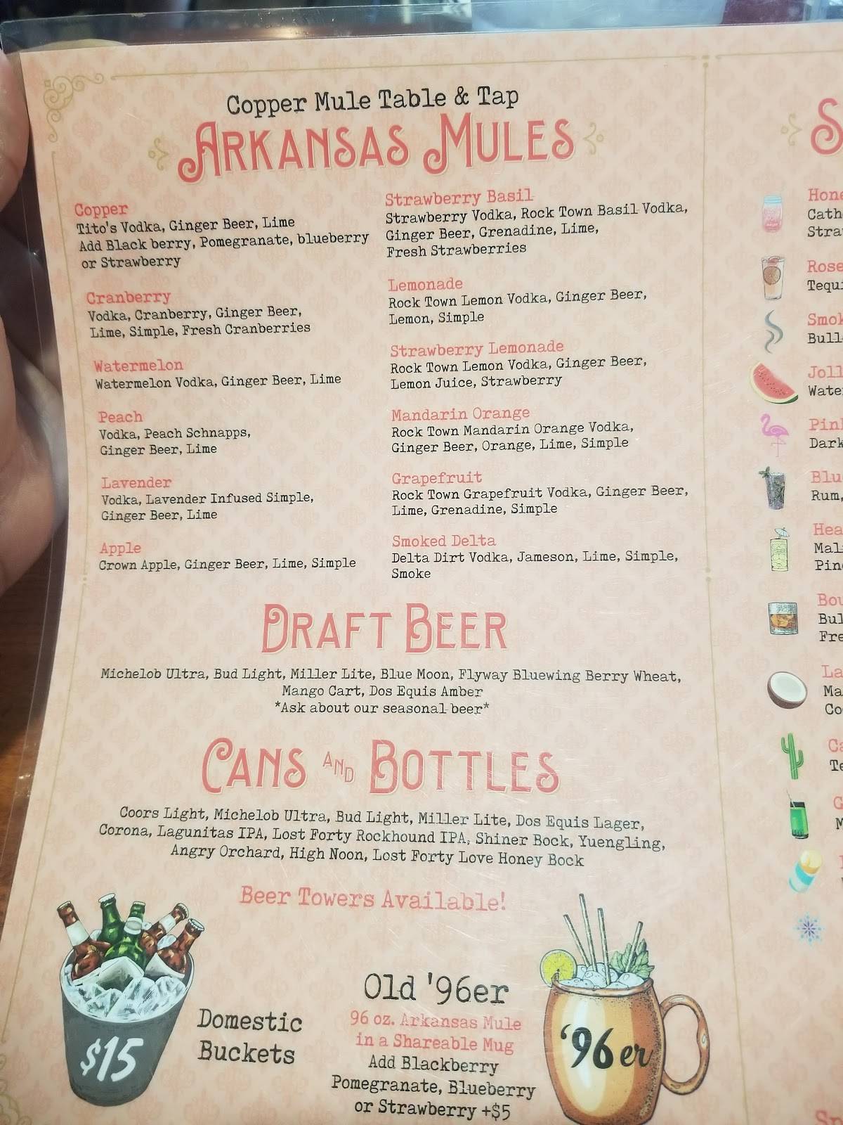 Menu at Copper Mule Table & Tap-Bryant pub & bar, Bryant