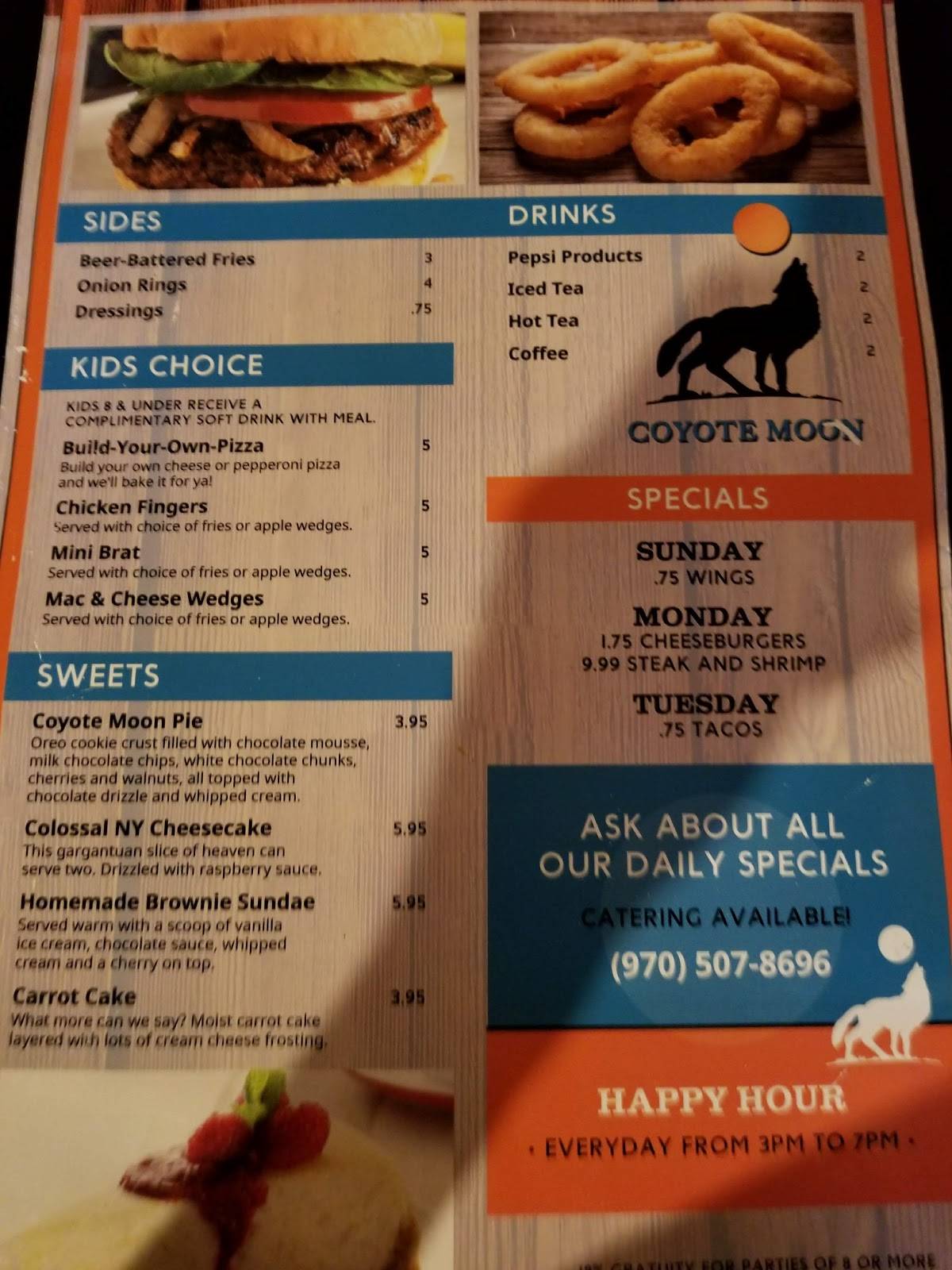 Menu at Coyote Moon Lounge pub & bar, Pagosa Springs