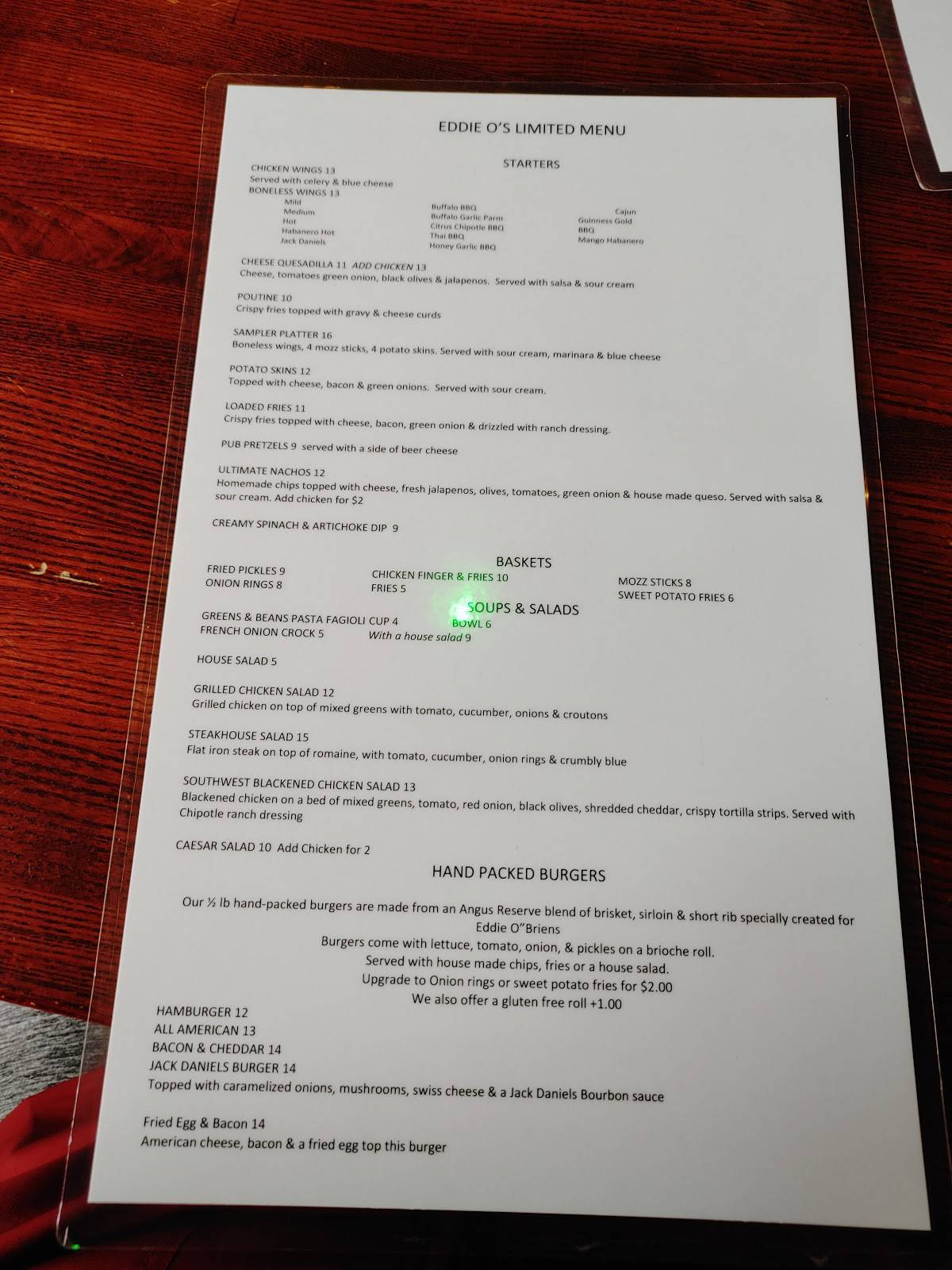 Menu at Eddie O'Briens Grille and Bar, Geneva