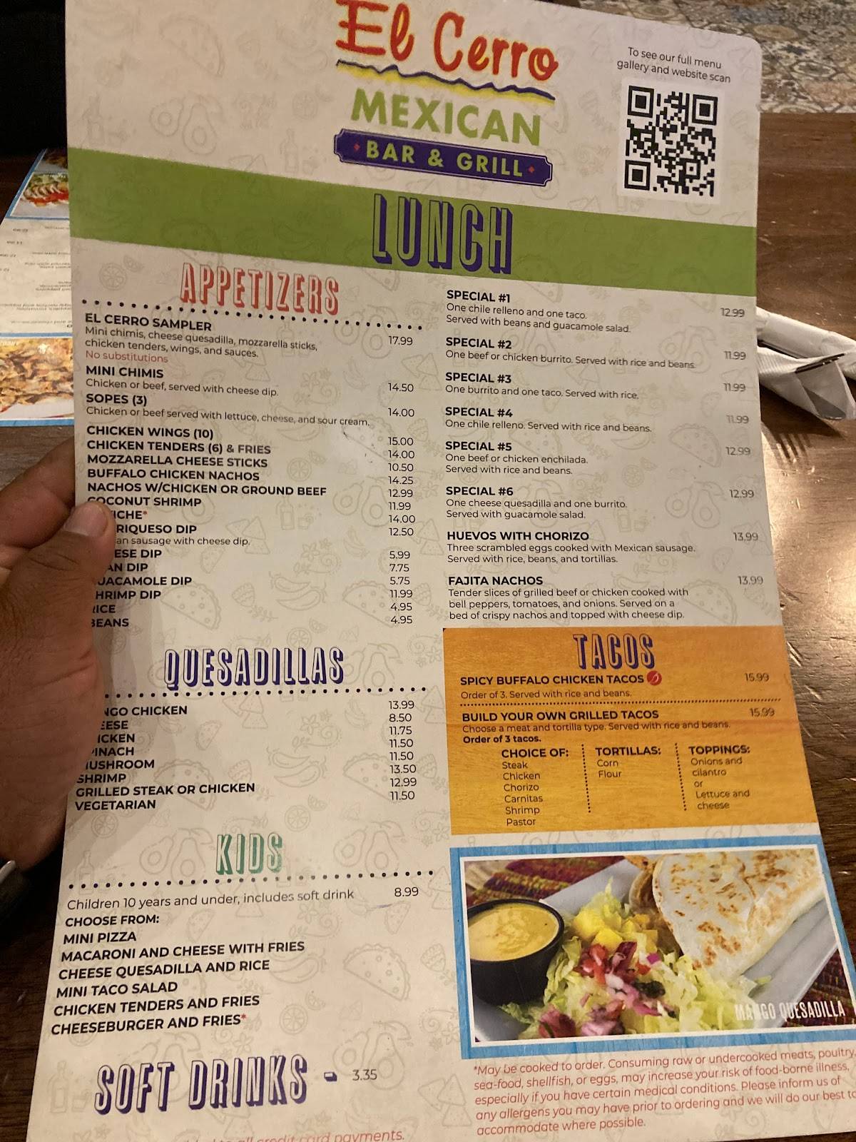 Menu at El Cerro Mexican Bar & Grill, Murrells Inlet, US-17 BUS