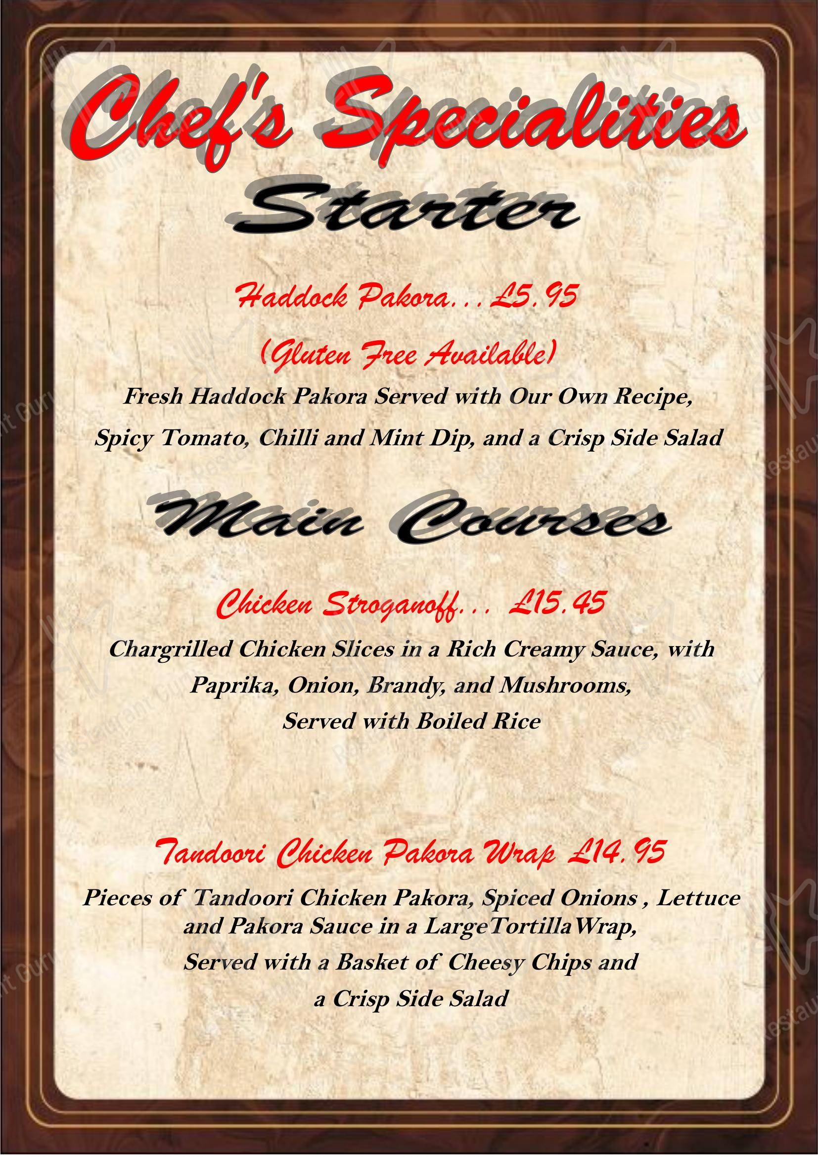 Menu at Electric Bar, Motherwell