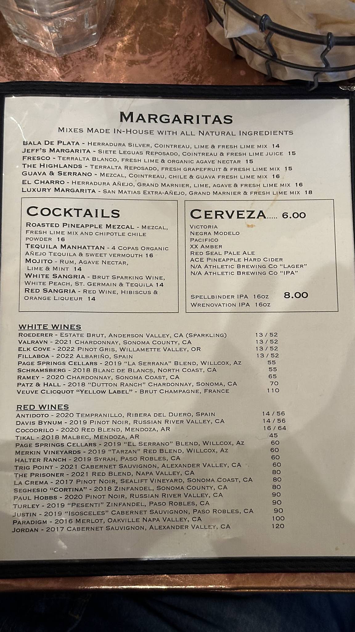 Menu at Elote Cafe, Sedona