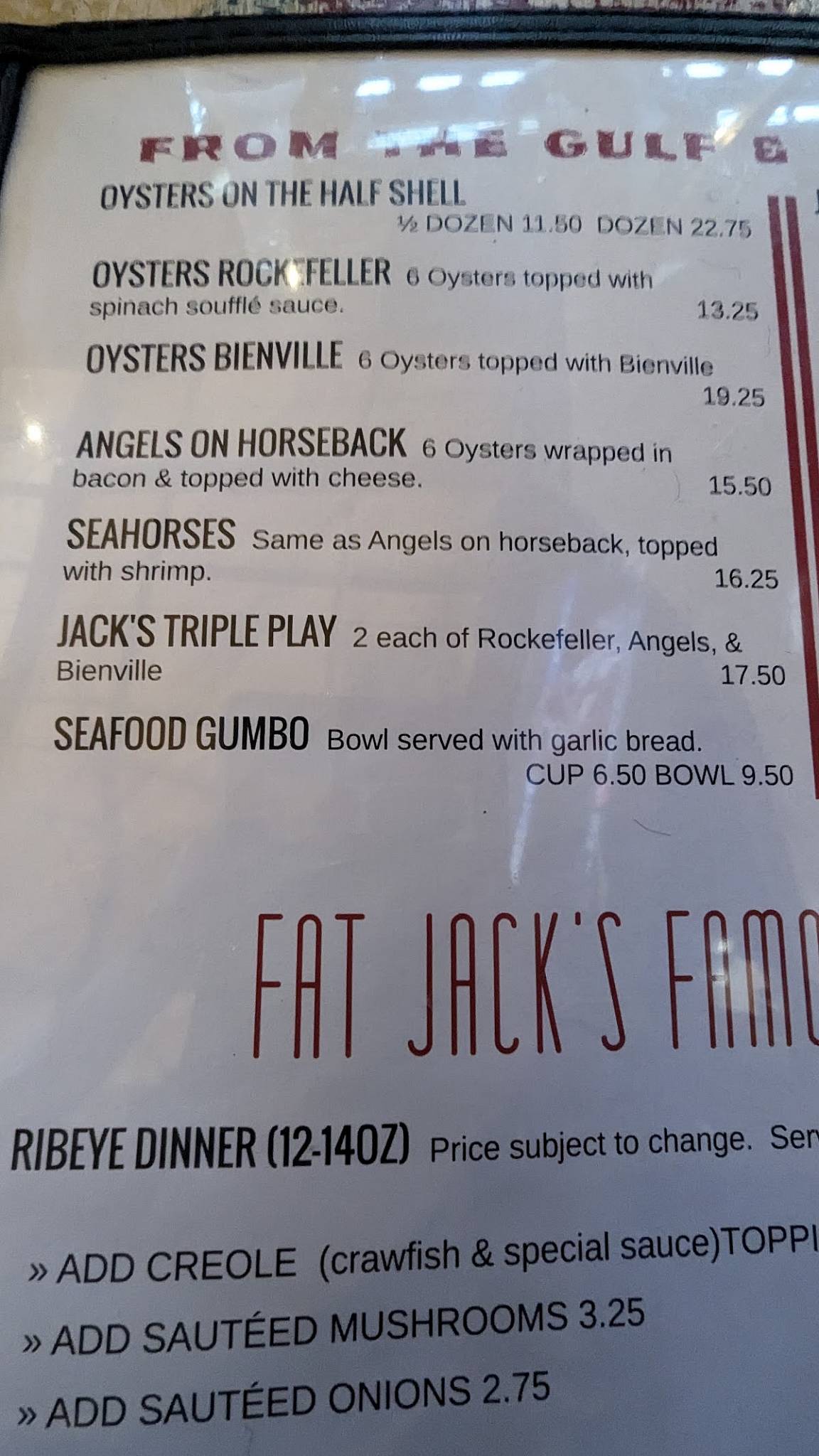 Menu at Fat Jacks Oyster and Sports Bar, Texarkana