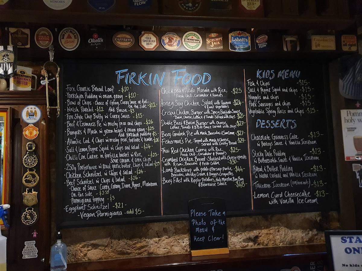 Menu at Fox & Firkin English Pub, Tea Tree Gully