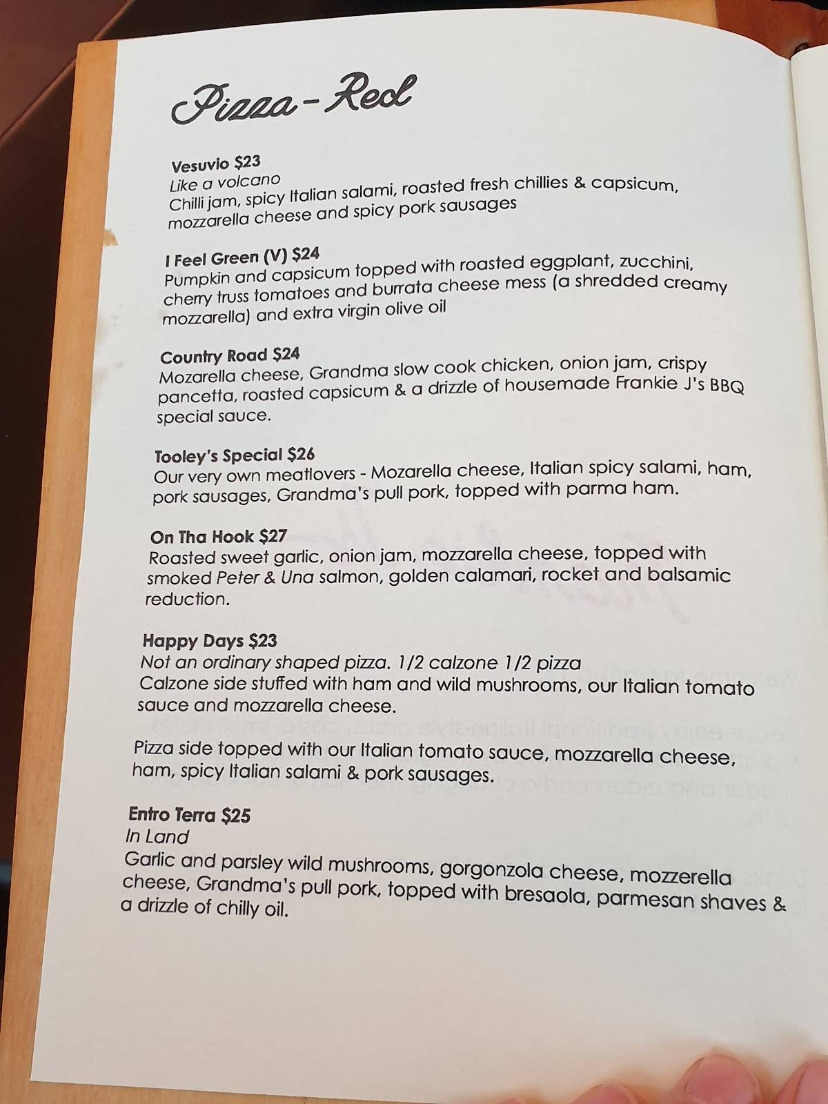 Menu at Frankie J's pub & bar, Devonport