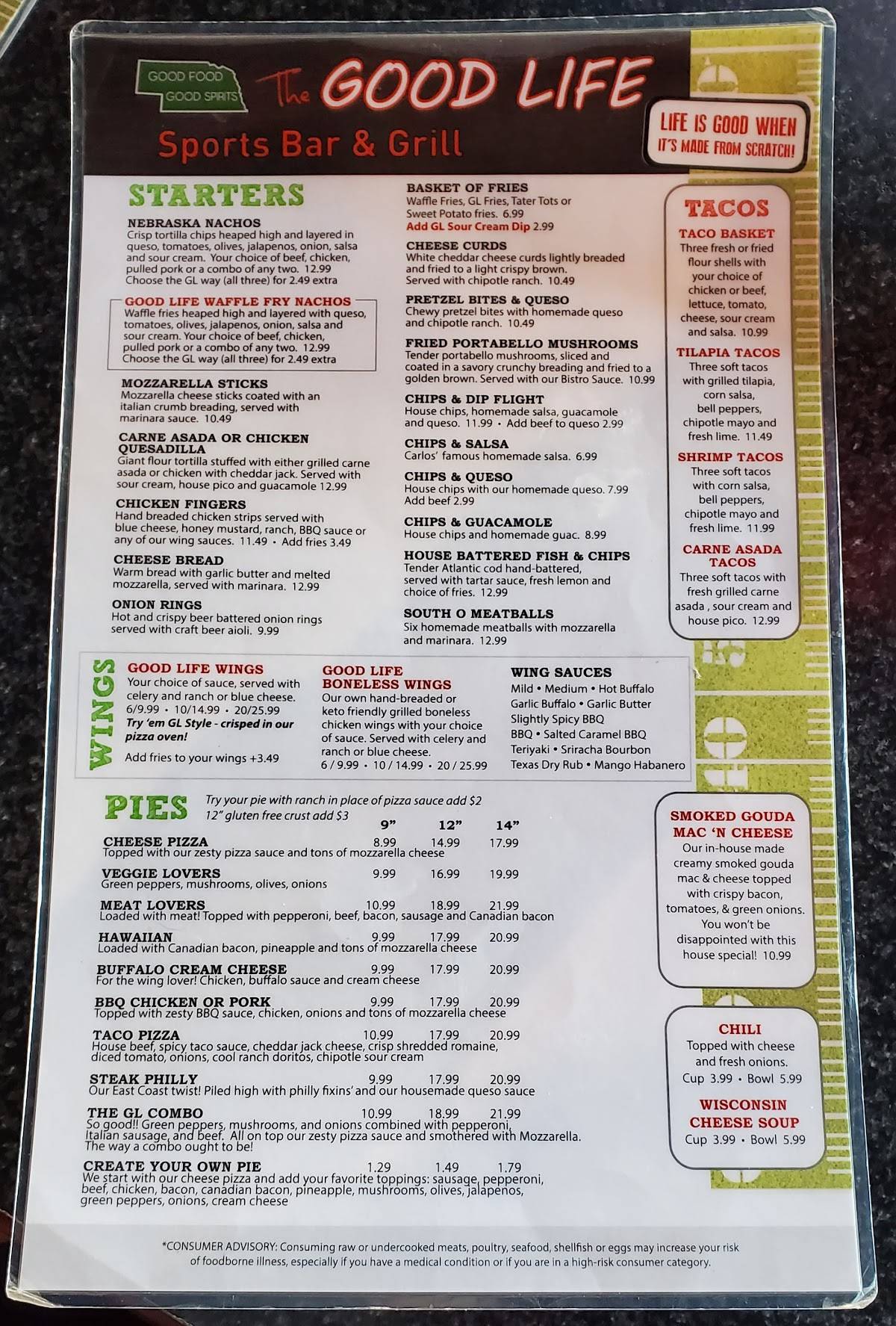 Menu at Good Life Sports Bar & Grill "OG" - 180th & Pacific, Omaha, S ...