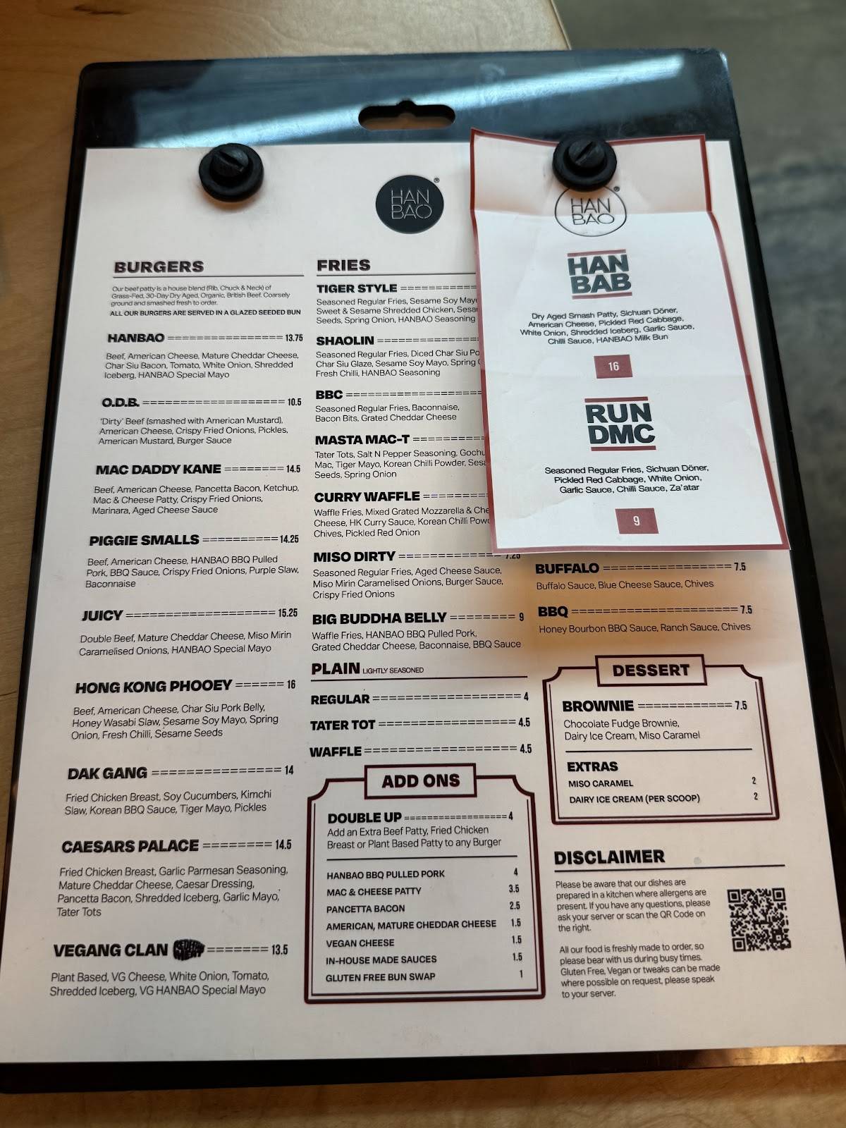 Menu at HANBAO pub & bar, Worcester
