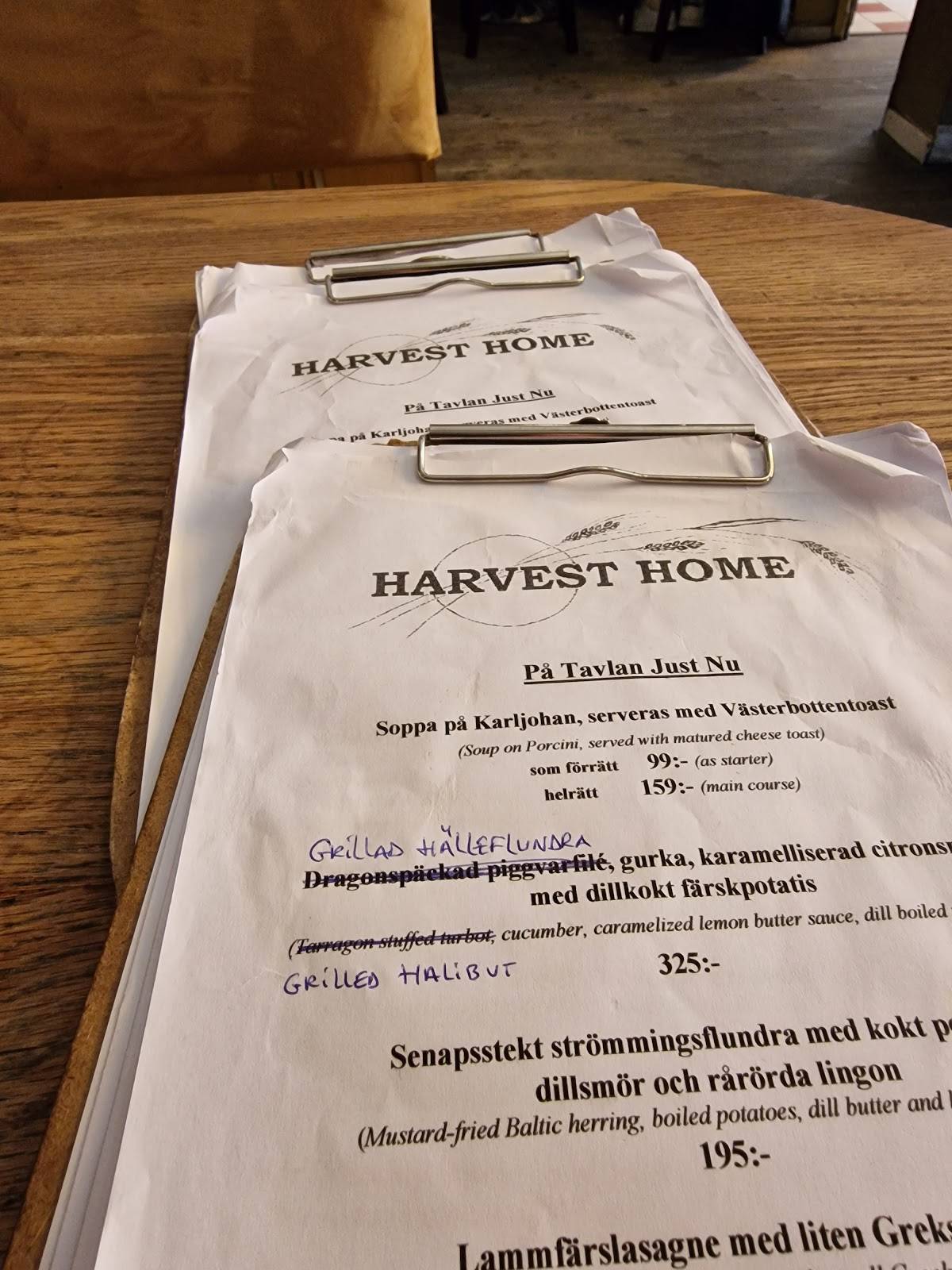 Menu at Harvest Home pub & bar, Stockholm