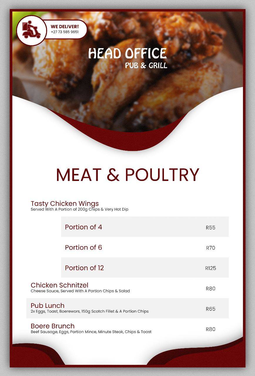 Menu at Head Office Pub Grill, Sasolburg