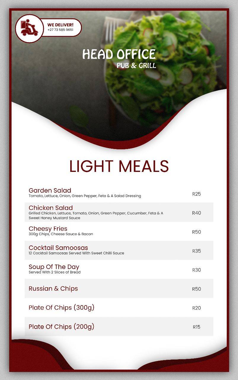 Menu at Head Office Pub Grill, Sasolburg