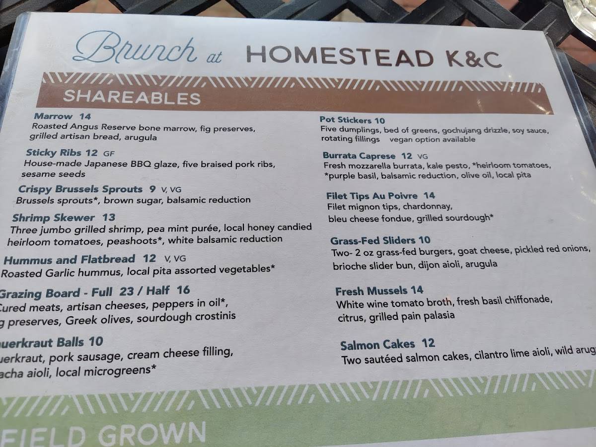 Menu at Homestead Kitchen & Cocktails pub & bar, Columbiana, 163 Town ...
