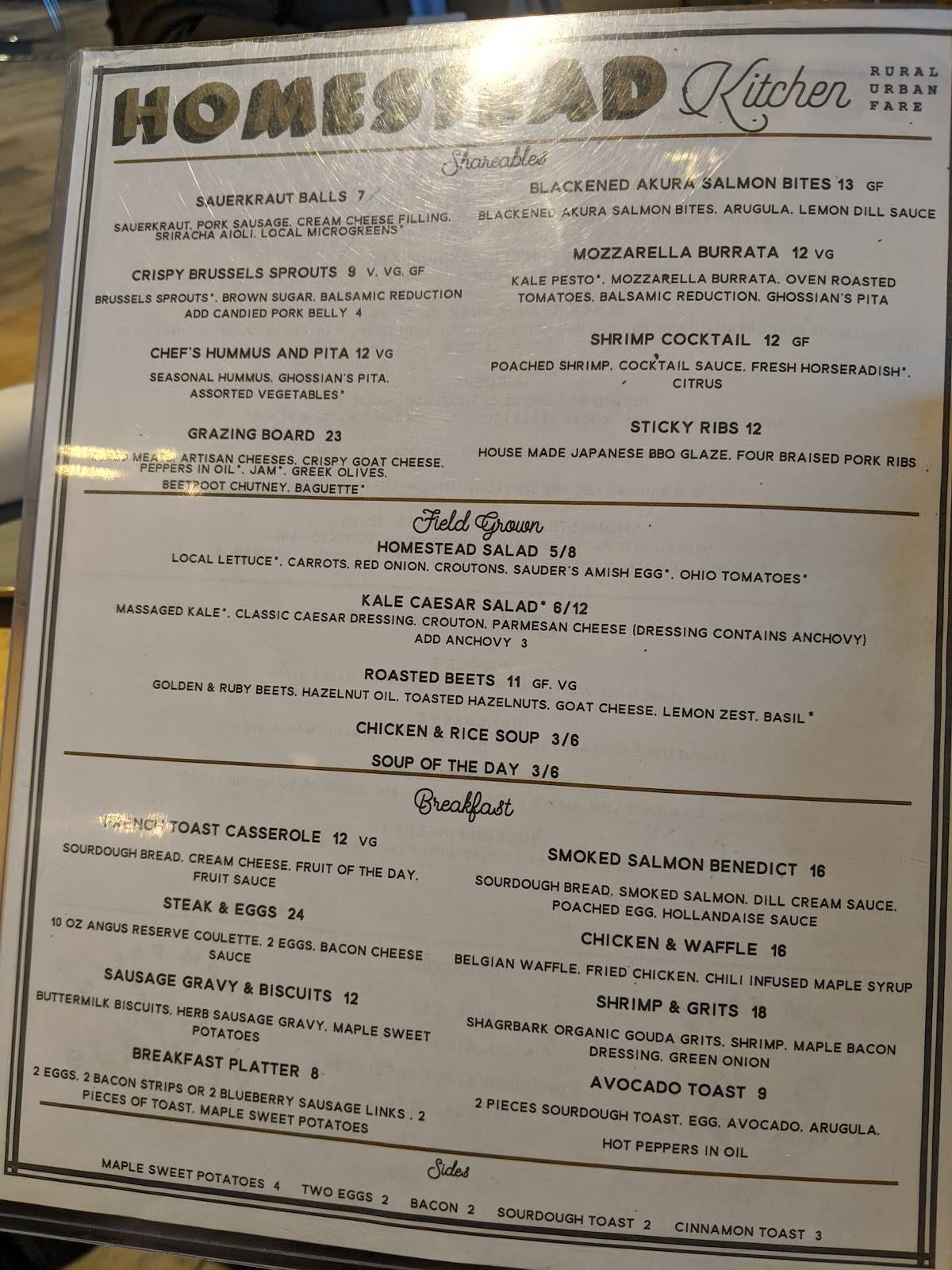 Menu at Homestead Kitchen & Cocktails pub & bar, Columbiana, 163 Town ...
