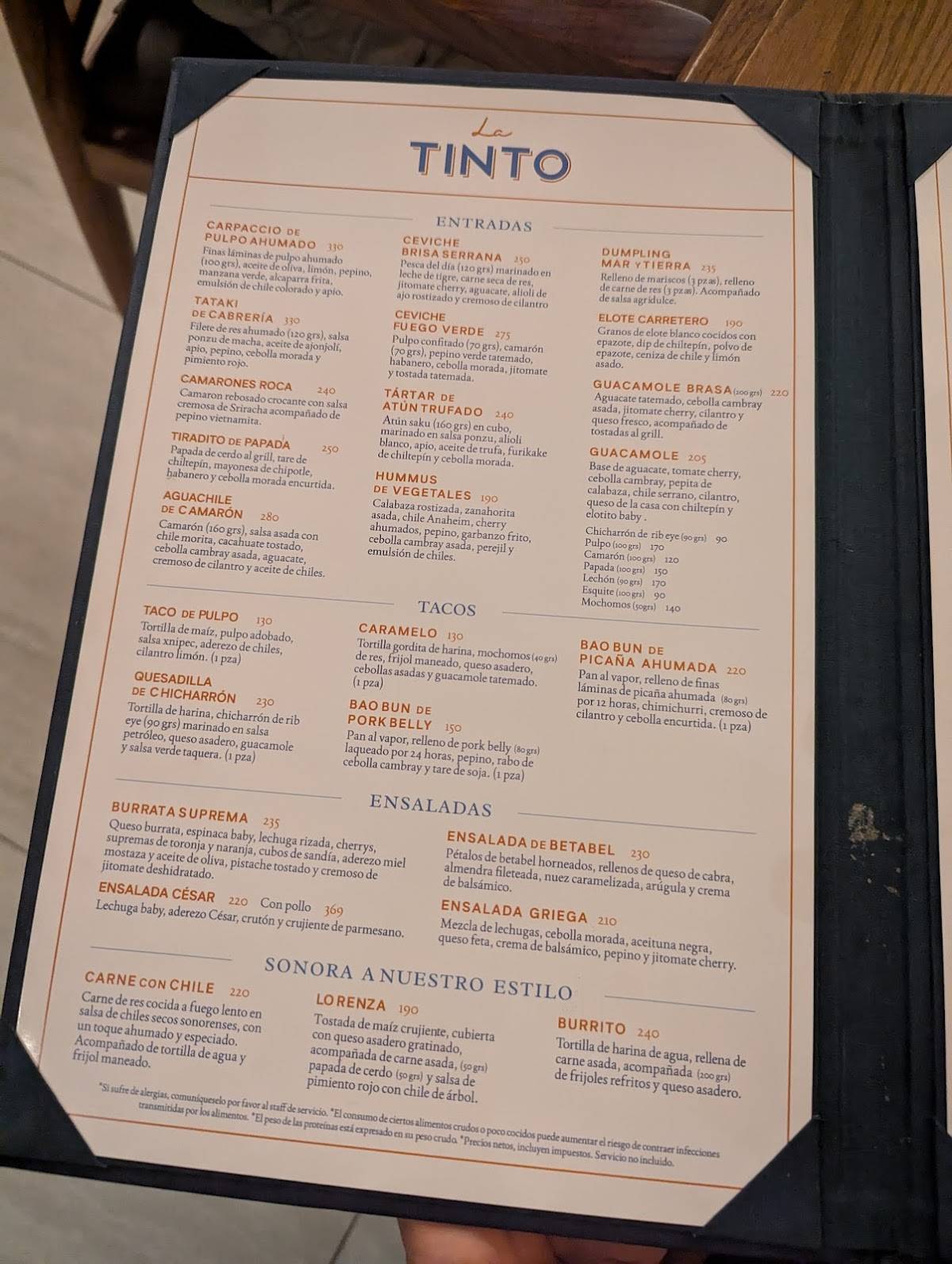 Menu at La Tinto pub & bar, Hermosillo