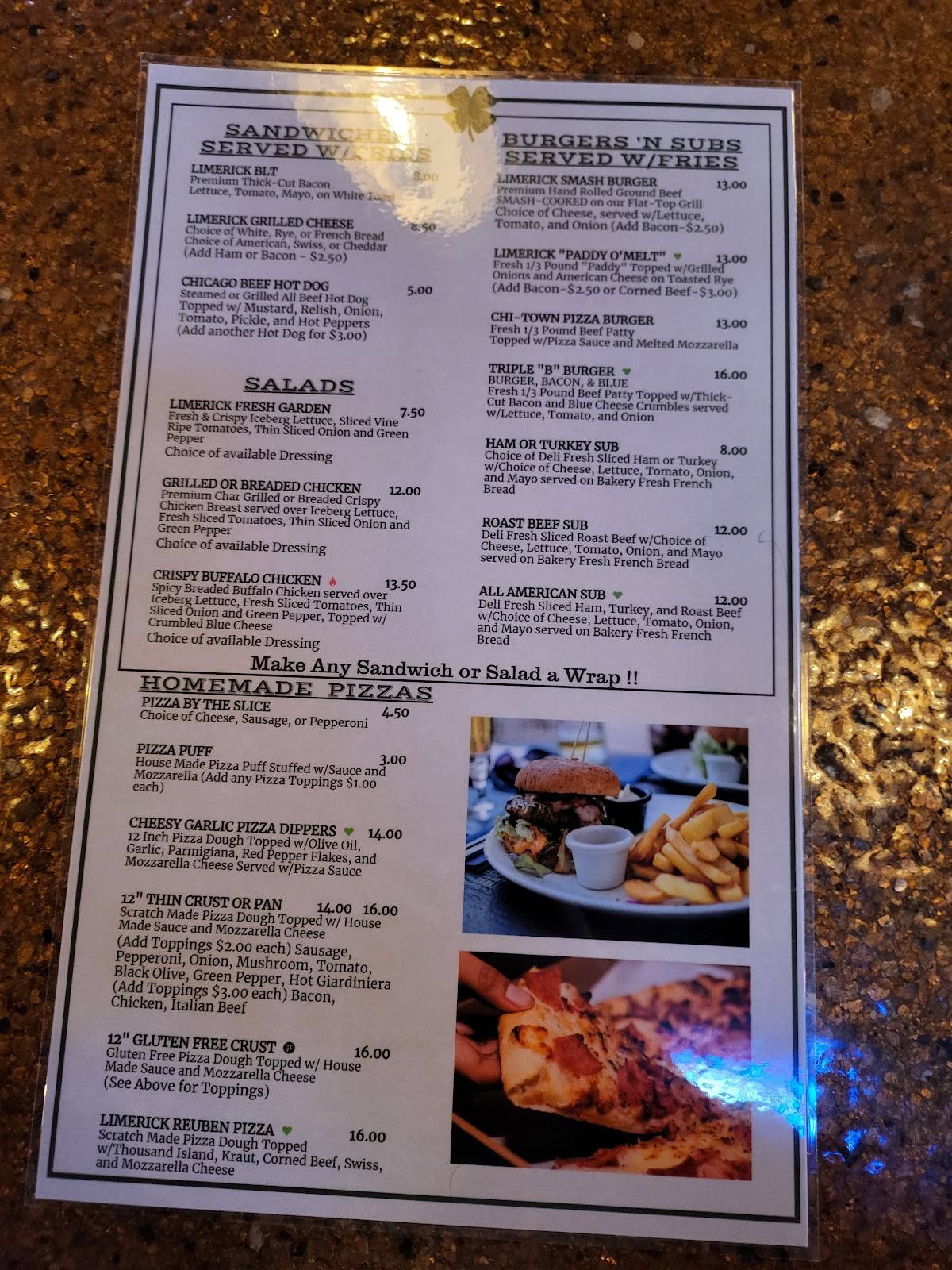 Menu at Limerick Lounge pub & bar, Antioch