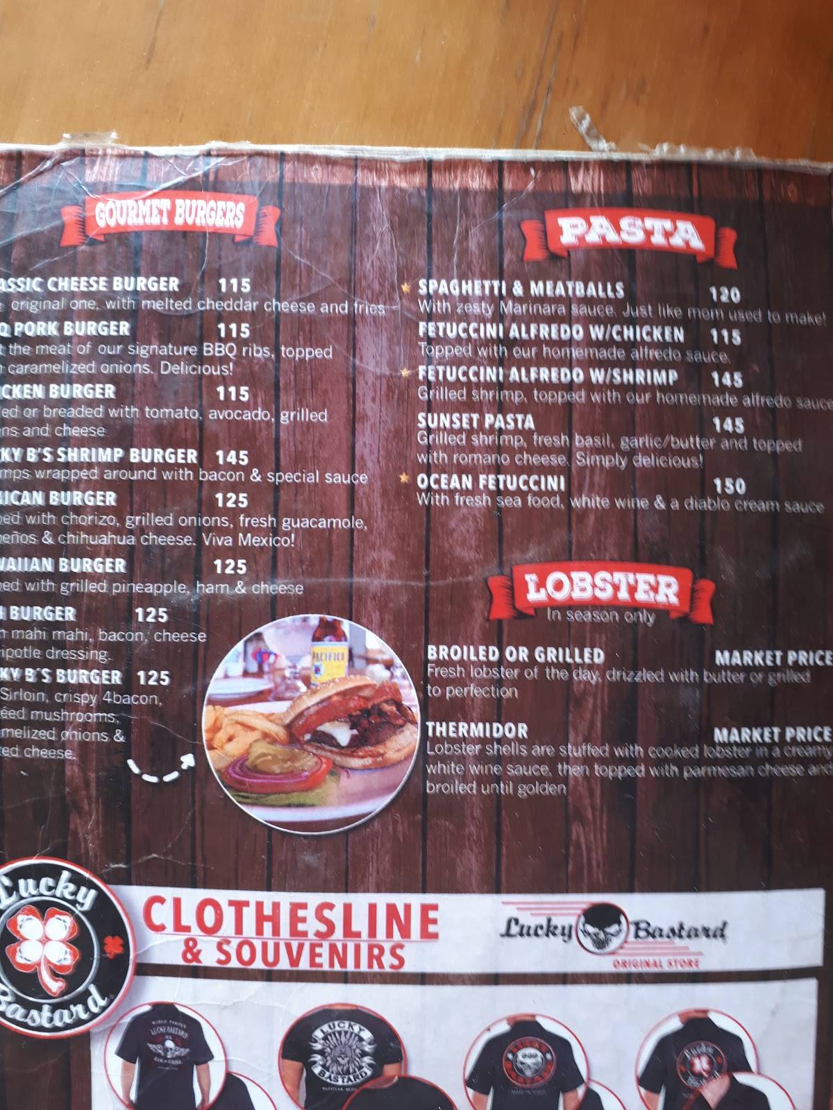 Carta del restaurante Lucky B's Cantina Grill, Mazatlán