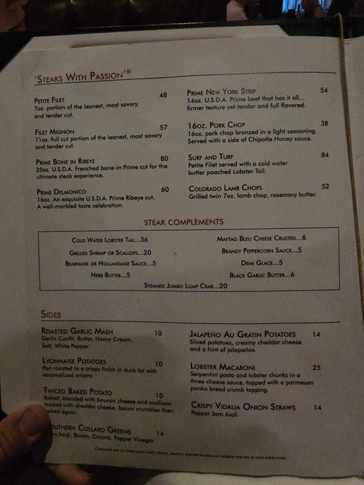 Menu at Mark's Prime Steakhouse, Ocala