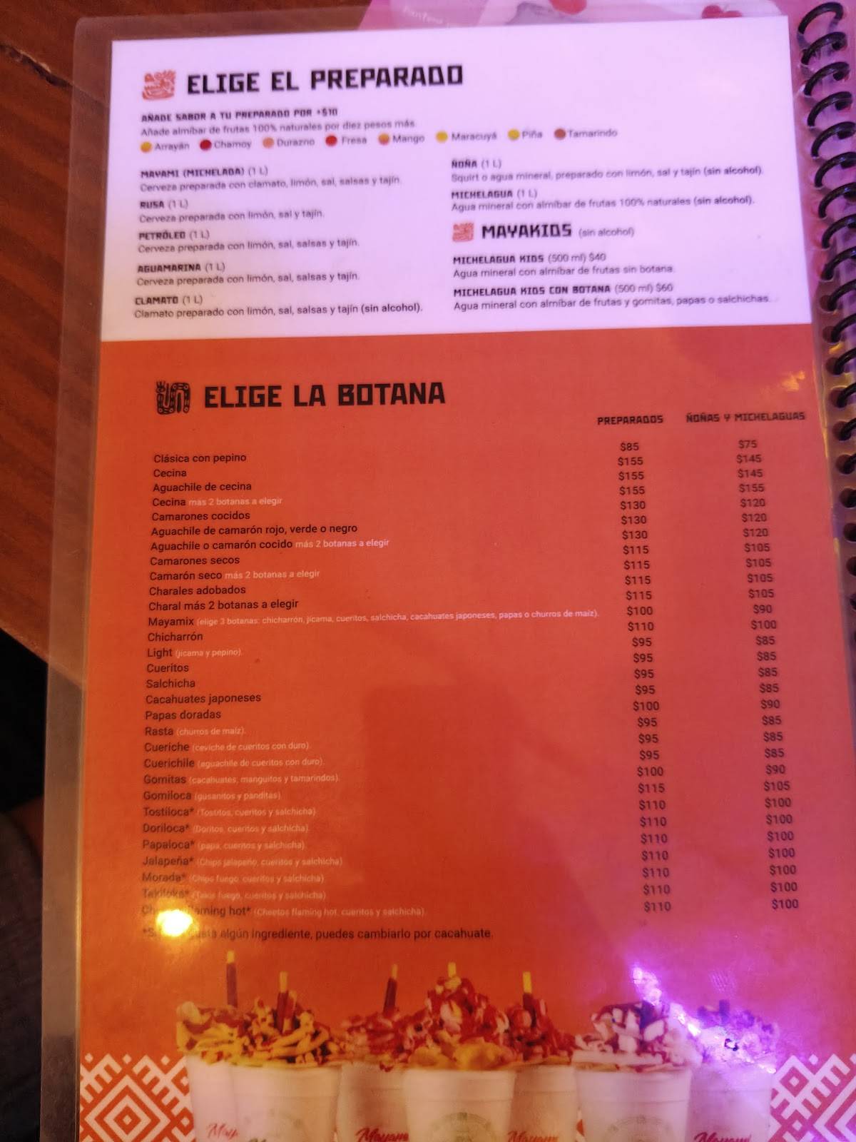 Carta del pub y bar Mayami Wings, Guadalajara, Motolinía 95