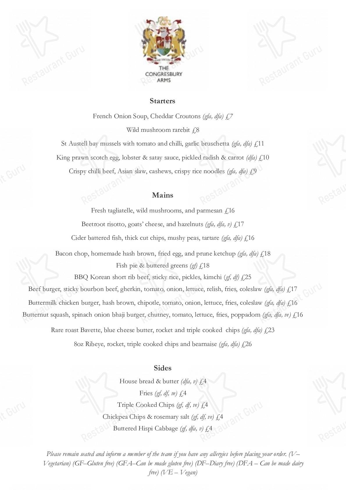 Menu at Old Inn pub & bar, Congresbury