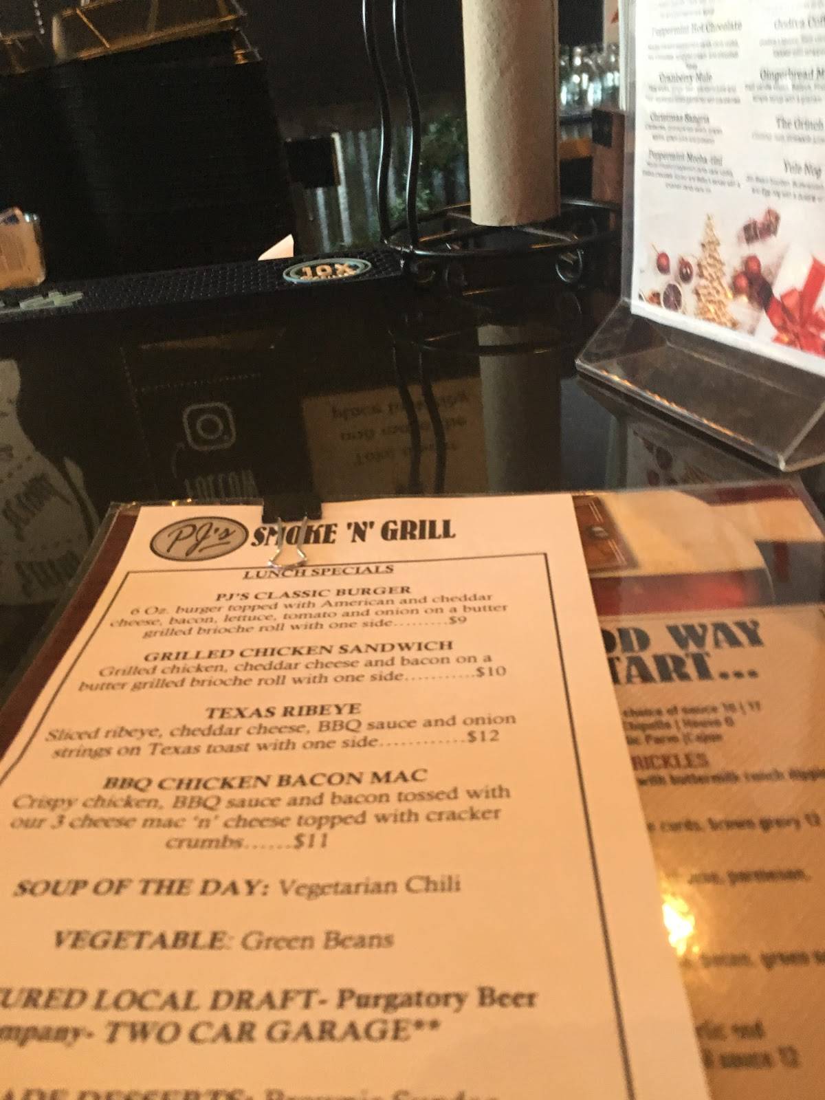 Menu at PJ's Smoke 'N' Grill pub & bar, Medway, 112 Main St