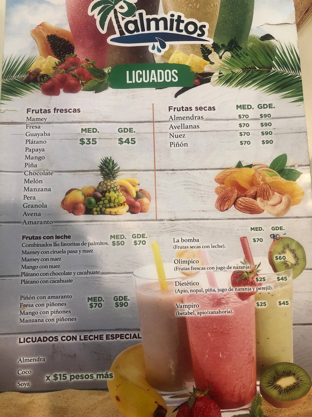 Carta de Palmitos restaurante parrilla, Ciudad López Mateos
