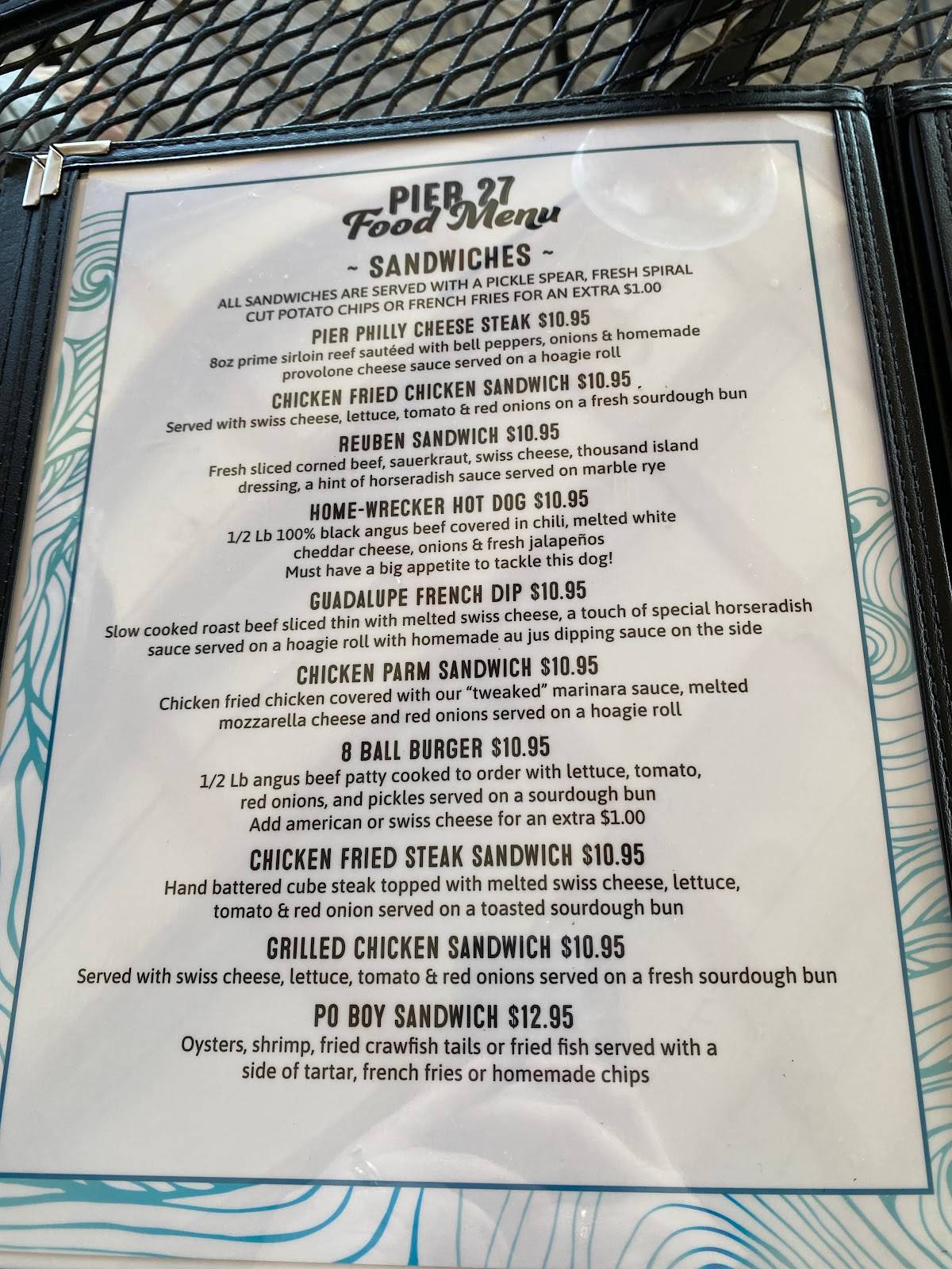 Menu at Pier 27 River Lounge & 8 Ball Pizzeria, Kerrville