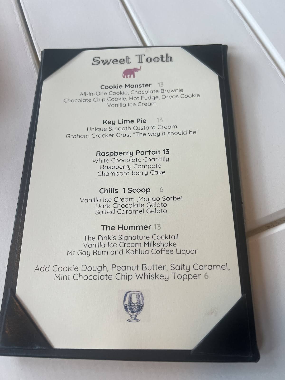 Menu at Pink Elephant pub & bar, Boca Grande