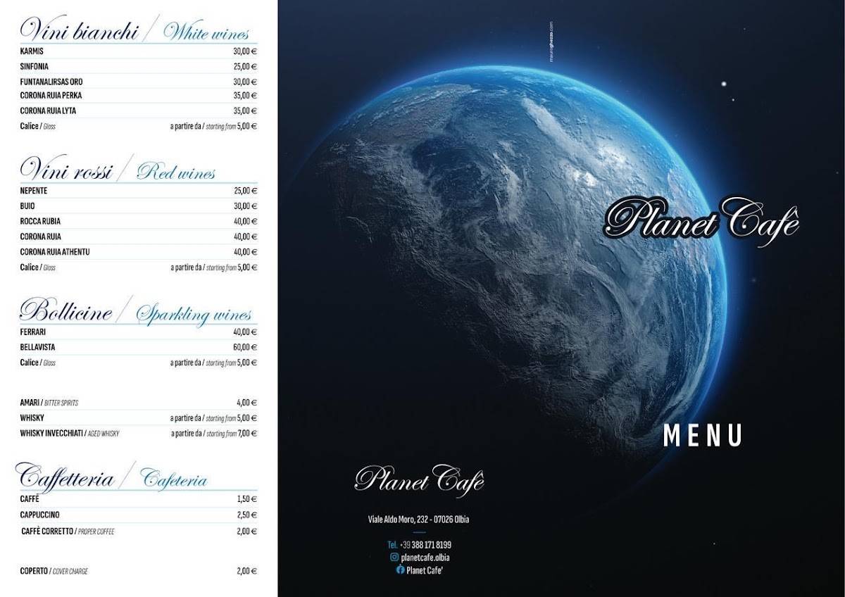 Menu at Planet Cafe' Olbia, Olbia