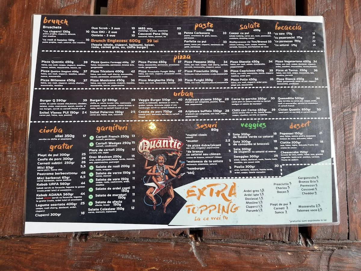 Menu at Quantic Pub, Bucharest