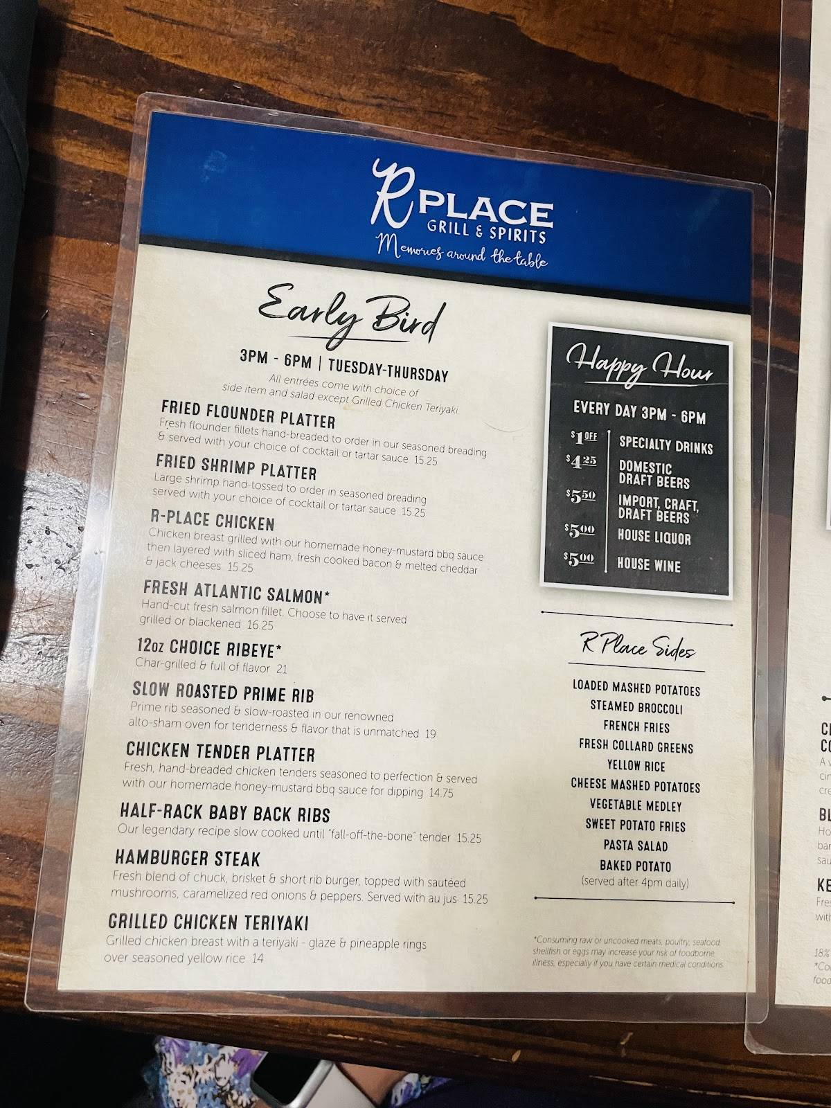 Menu at R Place pub & bar, Greenwood