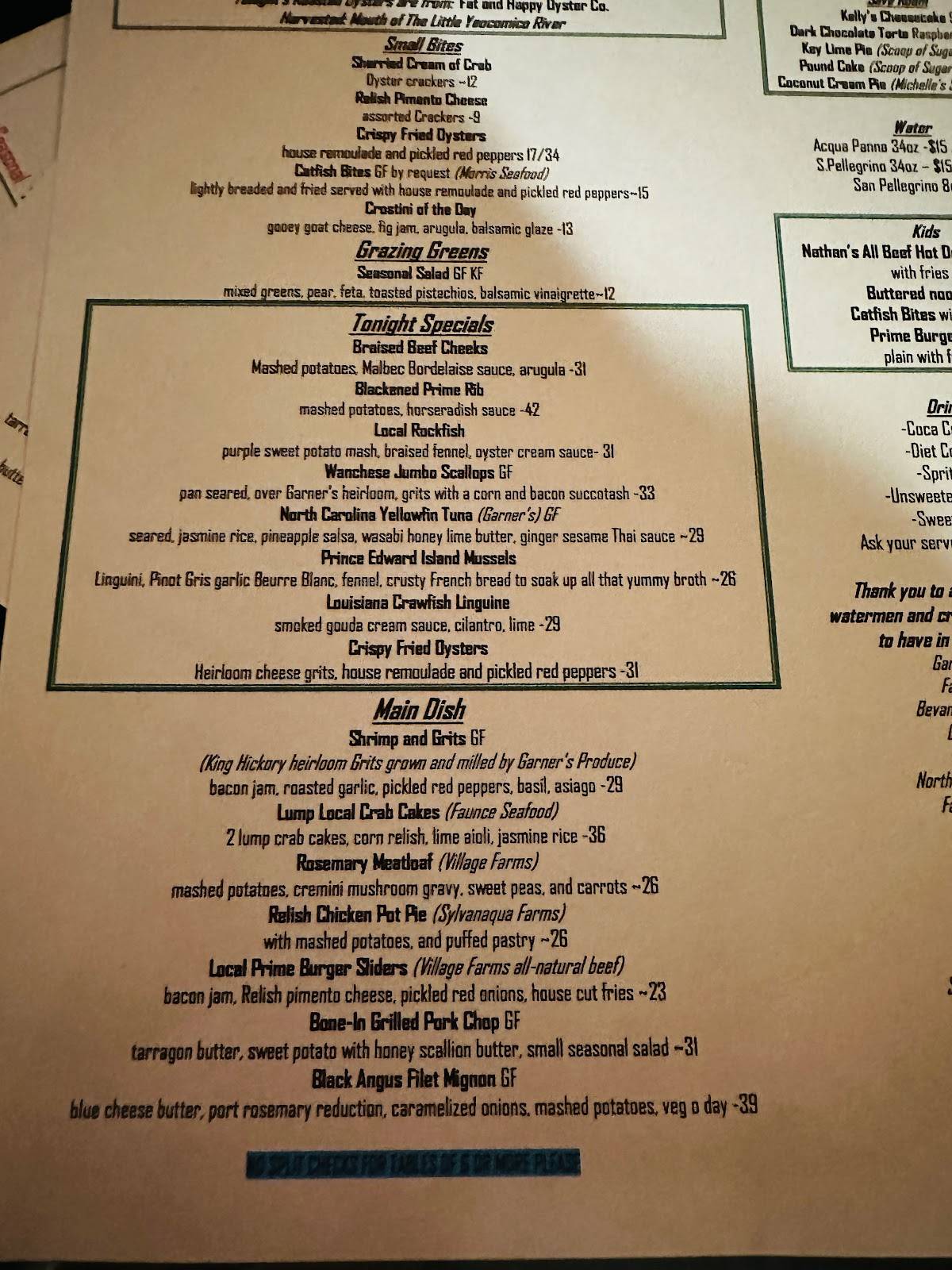 Menu at Relish Restaurant and Wine Bar, Warsaw