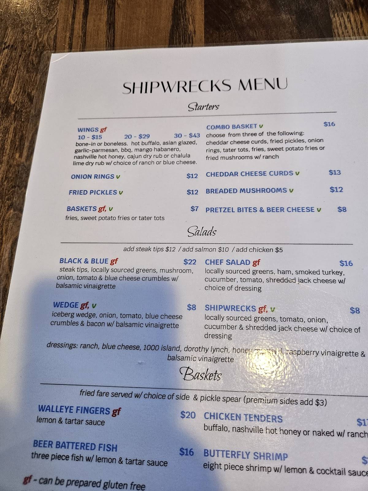 Menu at Shipwrecks Bar & Grill, Rapid City