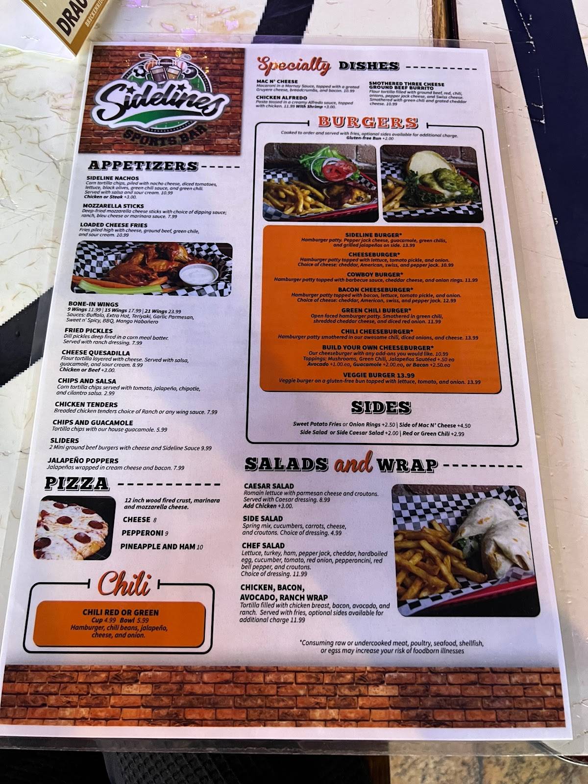 Menu at Sidelines Sports Bar Inc, Montrose