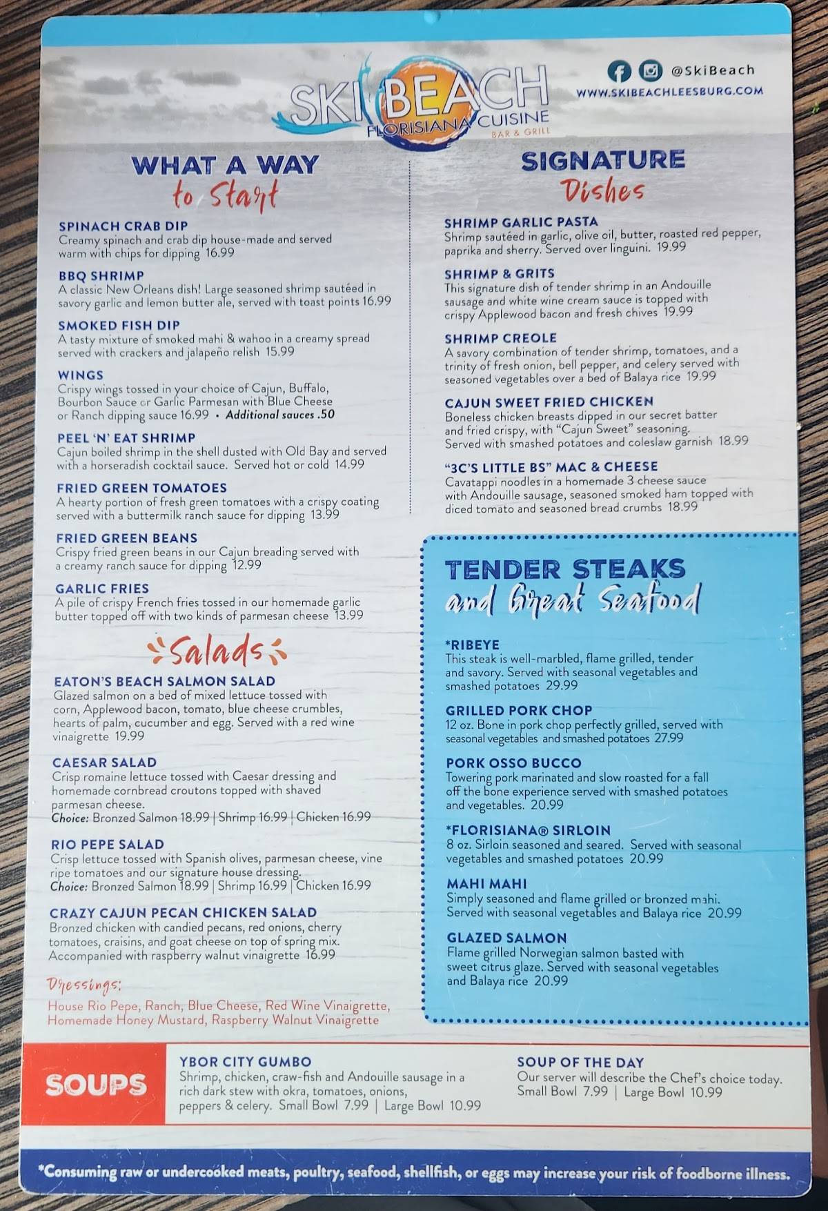 Menu at Ski Beach Bar and Grill, Leesburg