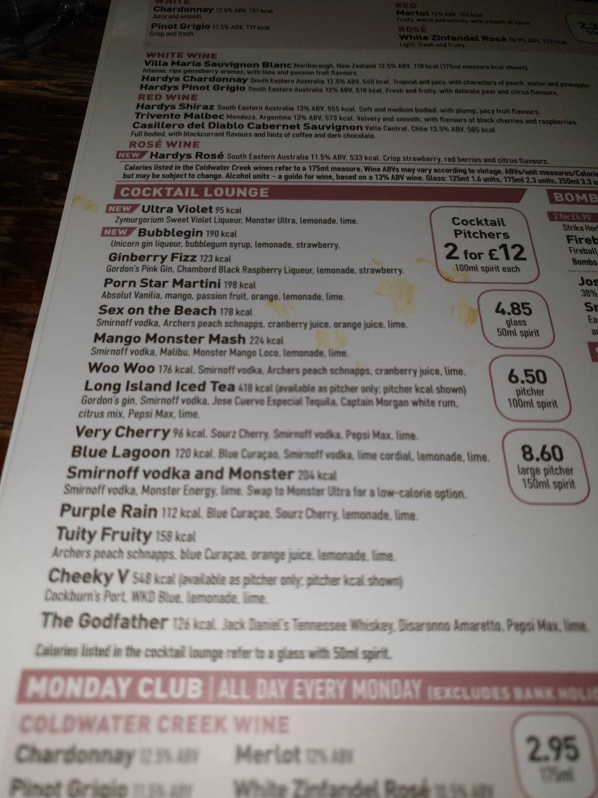 Menu at The Angel Hotel - JD Wetherspoon pub & bar, Whitby