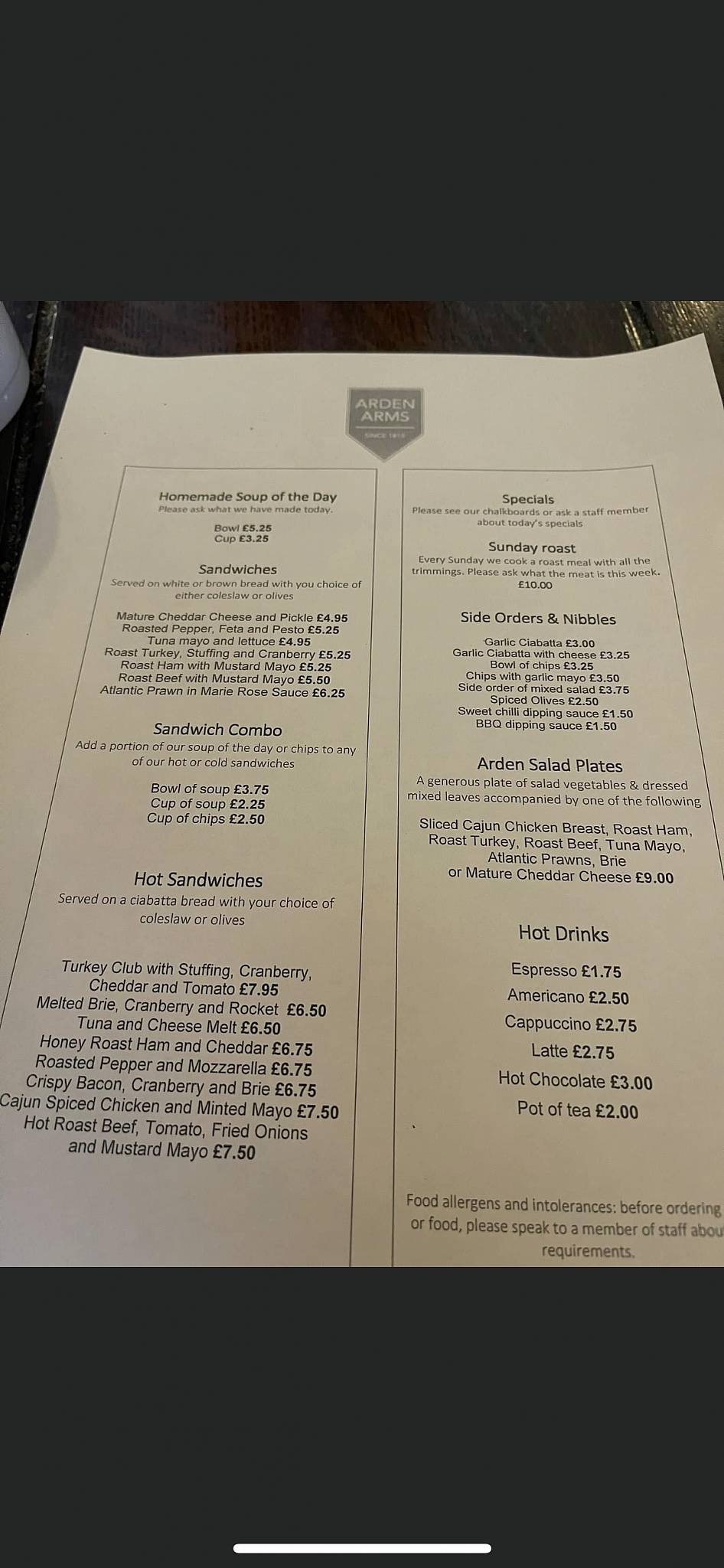 Menu at The Arden Arms pub & bar, Stockport, 23 Millgate