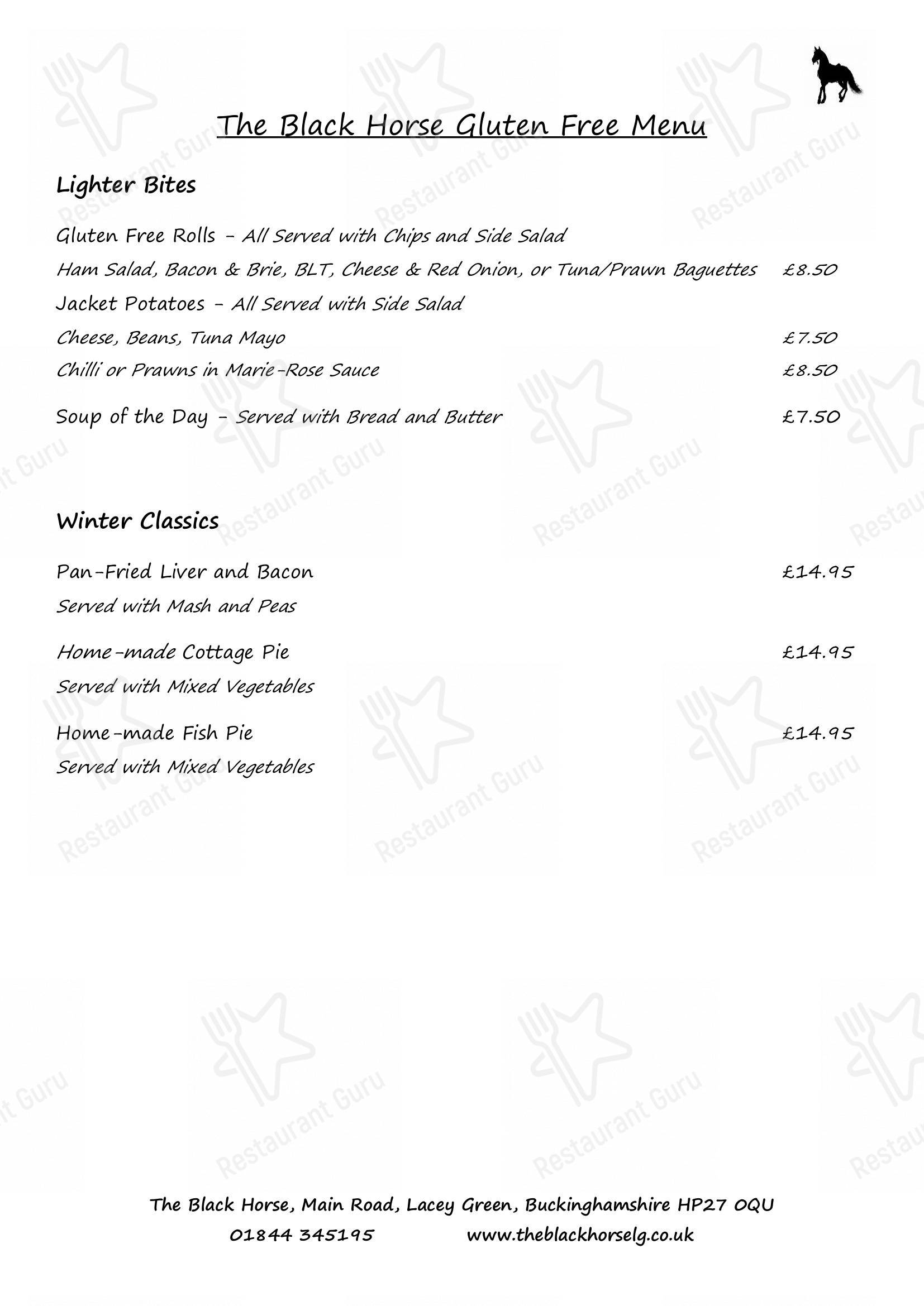 Menu at The Black Horse pub & bar, Princes Risborough