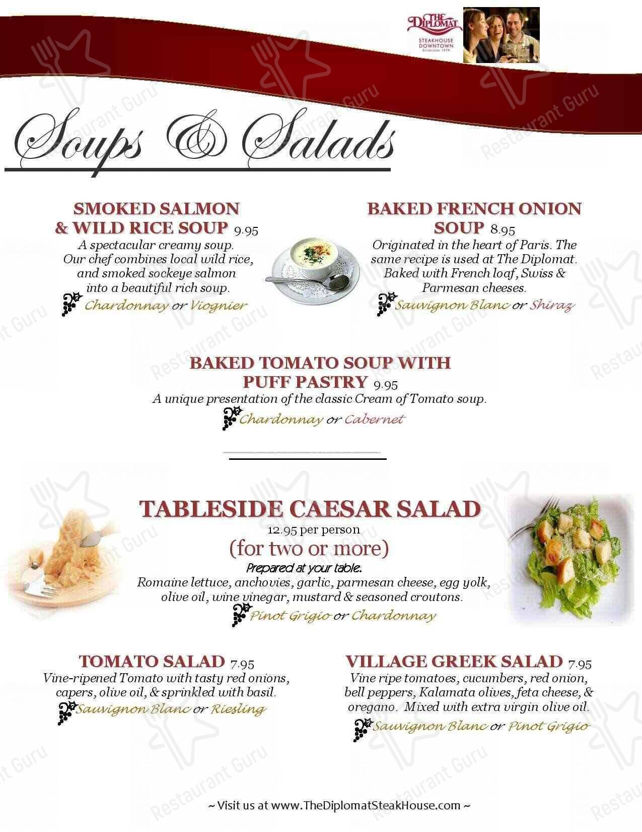 Menu at The Diplomat Steakhouse, Regina