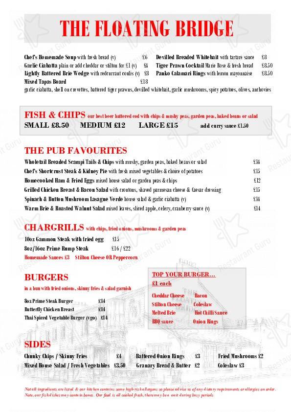 Menu at The Floating Bridge pub & bar, Dartmouth